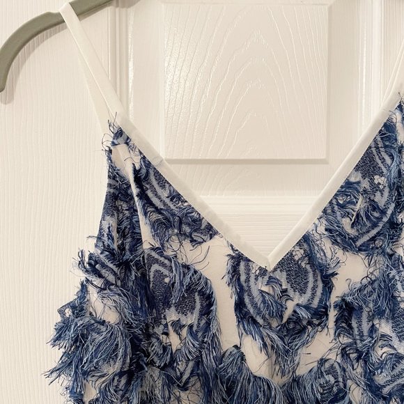 Calvin Luo | Dresses | Nwt Calvin Luo White And Blue Fringe Slip Midi ...